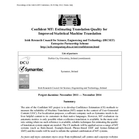 Confident Mt Estimating Translation Quality For Improved Statistical Machine Translation Acl