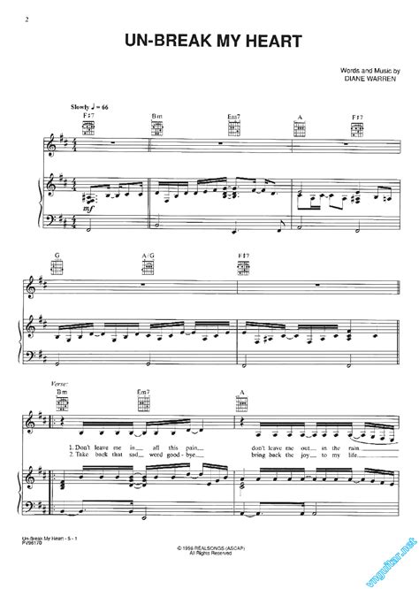 Sheet Notes And Chords Unbreak My Heart Diane Warren Sheet Nhạc