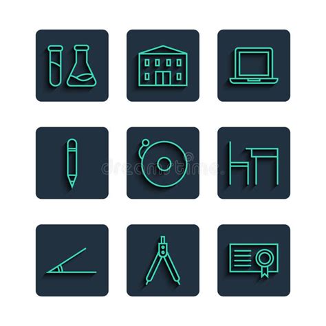 Set Line Acute Angle Drawing Compass Certificate Template Laptop Ringing Alarm Bell Pencil