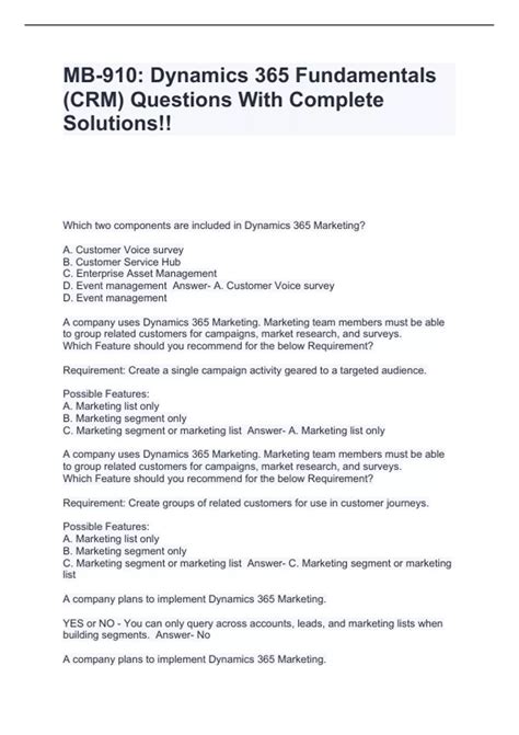 Mb 910 Dynamics 365 Fundamentals Crm Questions With Complete