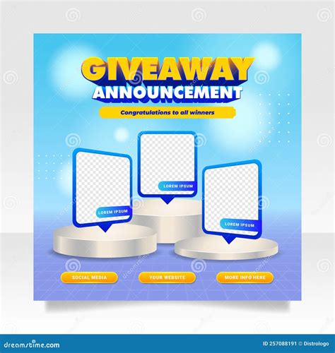 Giveaway Winner Announcement Social Media Post Banner Template Stock Vector Illustration Of