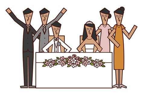 신부와 신랑과 함께 사진을 찍는 친구의 그림 무료 일러스트 소재집 Kukukeke