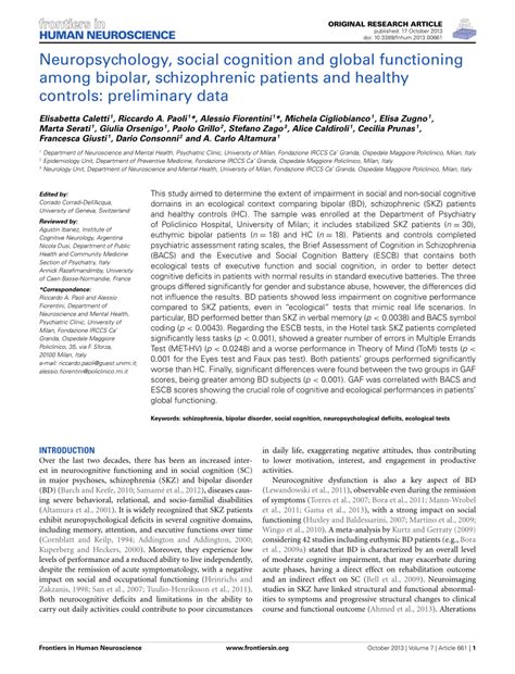 Pdf Neuropsychology Social Cognition And Global Functioning Among