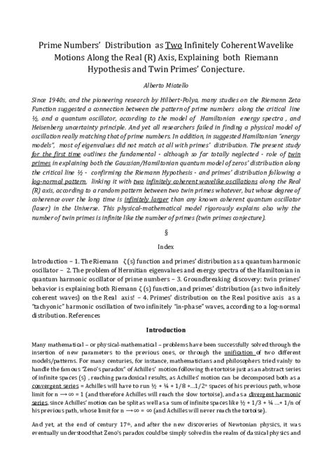 Pdf Prime Numbers Distribution As Two Infinitely Coherent Wavelike