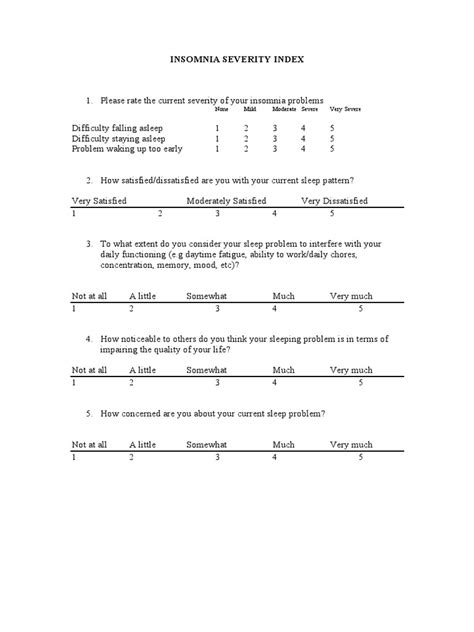 Insomnia Severity Index Pdf Insomnia Sleep