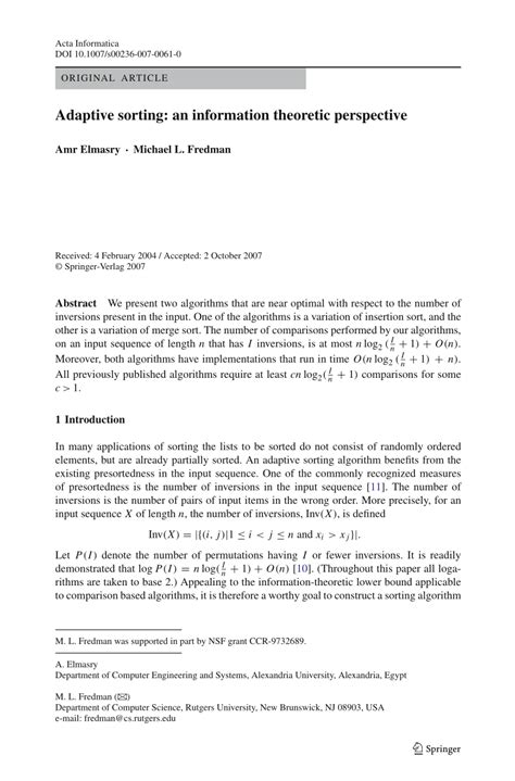 Pdf Adaptive Sorting An Information Theoretic Perspective