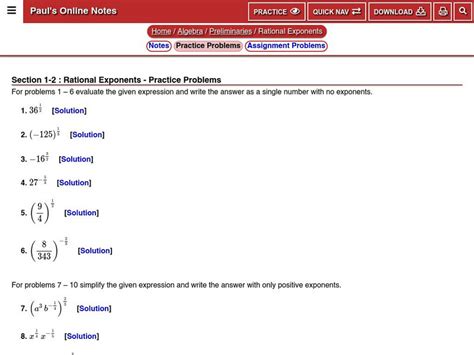 Pauls Online Notes Rational Exponents Practice Problems Unknown Type For 9th 10th Grade