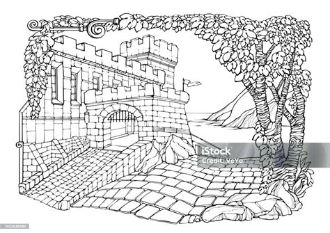 낭만적 인 구시 가지 색칠하기 성 포장 식물 벡터 그림입니다 검은색에 대한 스톡 벡터 아트 및 기타 이미지 검은색 경관 공원 Istock