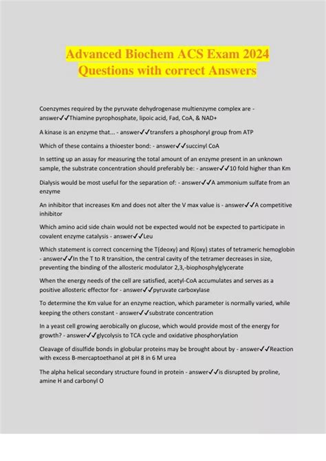 Advanced Biochem Acs Exam 2024 Questions With Correct Answers Biochemistry Acs Stuvia Us