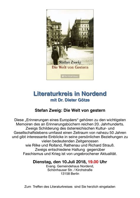 Literaturkreis Stefan Zweig Die Welt Von Gestern Jugendstil