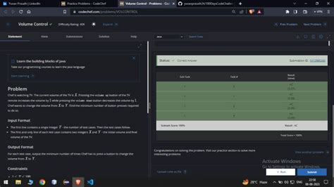 Yuvan Prasath On Linkedin Day32 100daysofcodechallenge Codechef