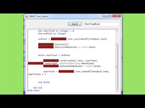 VB NET Search And Highlight Text In A RichTextBox C JAVA PHP