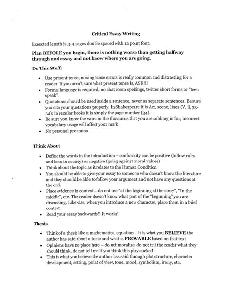Critical Essay Structure Studocu