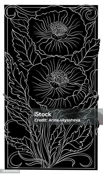 아르누보 19201930의 꽃 양귀비 식물 선 나뭇잎 꽃을 엮어 그린 손 아르데코에 대한 스톡 벡터 아트 및 기타 이미지 아르데코 예술 일러스트레이션 Istock