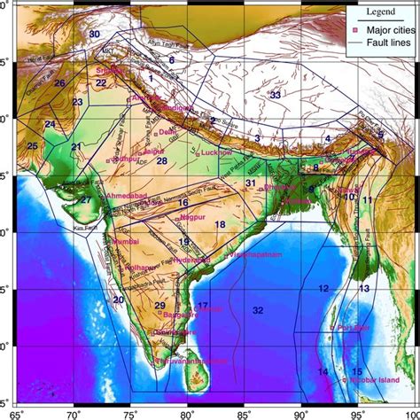 Fault Map Of India And Adjoined Regions Geological Survey Of India