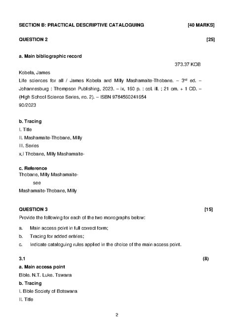 Ais2601 Exam Oct 2023 Mock Exam Memo 2 Section B Practical