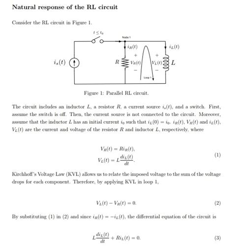 Solved Natural Response Of The RL Circuit Consider The RL Chegg Com