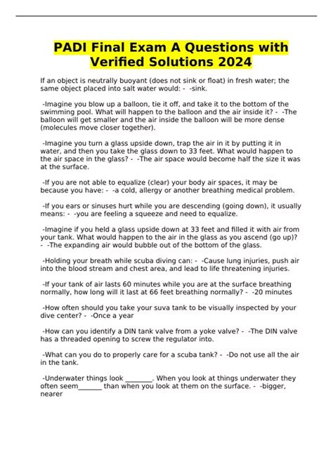 Padi Final Exam A Questions With Verified Solutions 2024 Padi Final Exam A Questions With