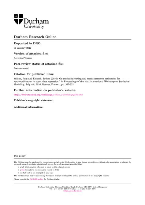 Pdf On Statistical Testing And Mean Parameter Estimation For Zero Modification In Count Data