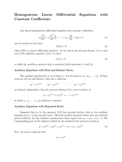 21 Homogeneous Linear Differential Equations With Constant Coefficients Pdf Zero Of A