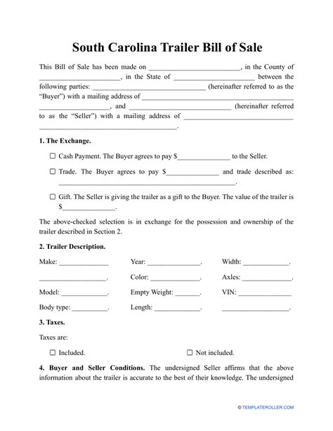 South Carolina Trailer Bill Of Sale Template Fill Out Sign Online