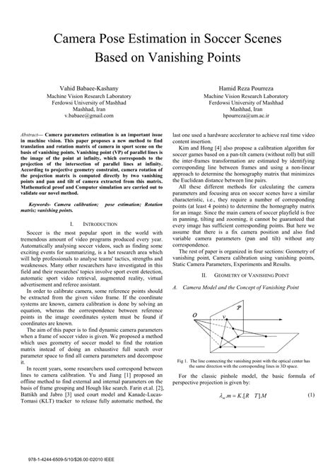 Pdf Camera Pose Estimation In Soccer Scenes Based On Vanishing Points
