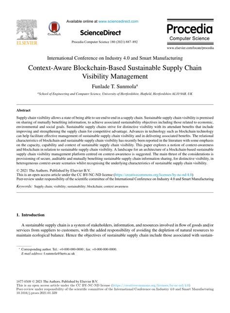 Pdf Context Aware Blockchain Based Sustainable Supply Chain