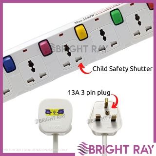 RLT 5Way 2 Meter Universal Extension Plug Multi Universal Adapter Trailing Socket Portable