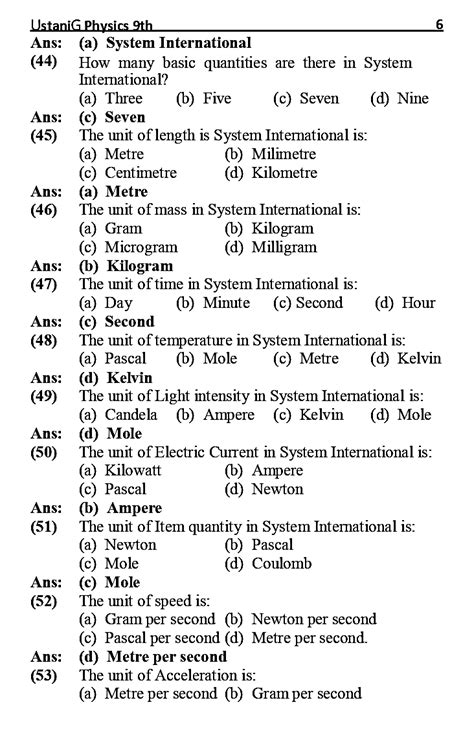 Education Is The Key To Success Physics For Class IX Science Group MCQs From Chapter No