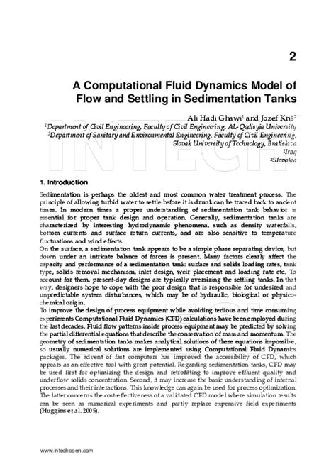Pdf A Computational Fluid Dynamics Model Of Flow And Settling In Sedimentation Tanks