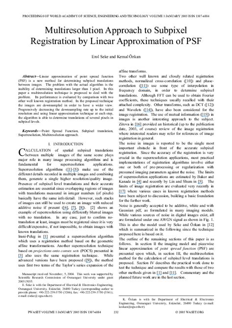 Pdf Multiresolution Approach To Subpixel Registration By Linear Approximation Of Psf