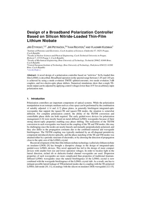 Pdf Design Of A Broadband Polarization Controller Based On Silicon Nitride Loaded Thin Film