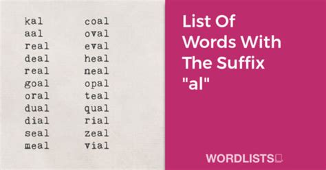 List Of Words With The Suffix Al