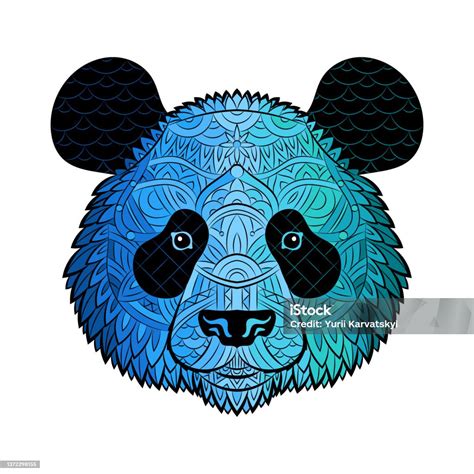 팬더 곰 머리 흰색 배경에 고립 된 자이언트 팬더의 초상화 그려진 민족 장식 중국 디자인 티셔츠 가방 엽서 포스터 배너의 디자인에 사용할 수 있습니다 로고 0명에 대한 스톡