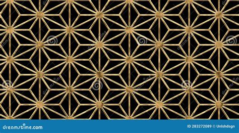 Seamless Luxury Golden Art Deco Japanese Asanoha Hemp Leaf Pattern Stock Illustration