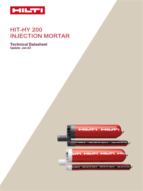 Technical Data Sheet For Hilti Hit Hy 200 Injectable Mortar In Concrete Technical Information