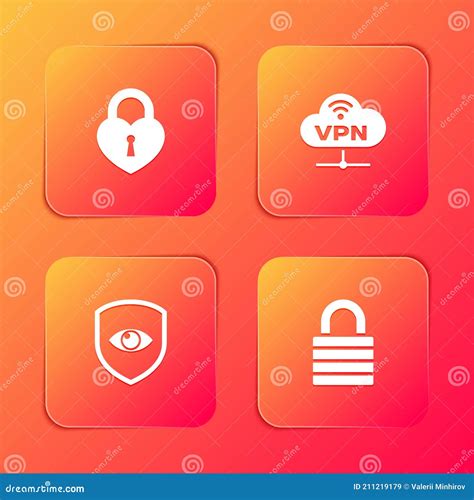 Set Castle In The Shape Of Heart Vpn Network Cloud Connection Shield And Eye And Lock Icon