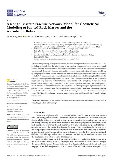 Pdf 2022 A Rough Discrete Fracture Network Model For Geometrical