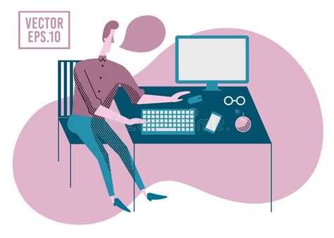 Young Man Working On The Computer Programmer Business Analysis Design Strategy Modern Flat