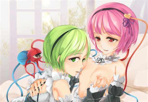 Rule 34 2girls Artist Request Bed Blush Breasts Green Eyes Green Hair