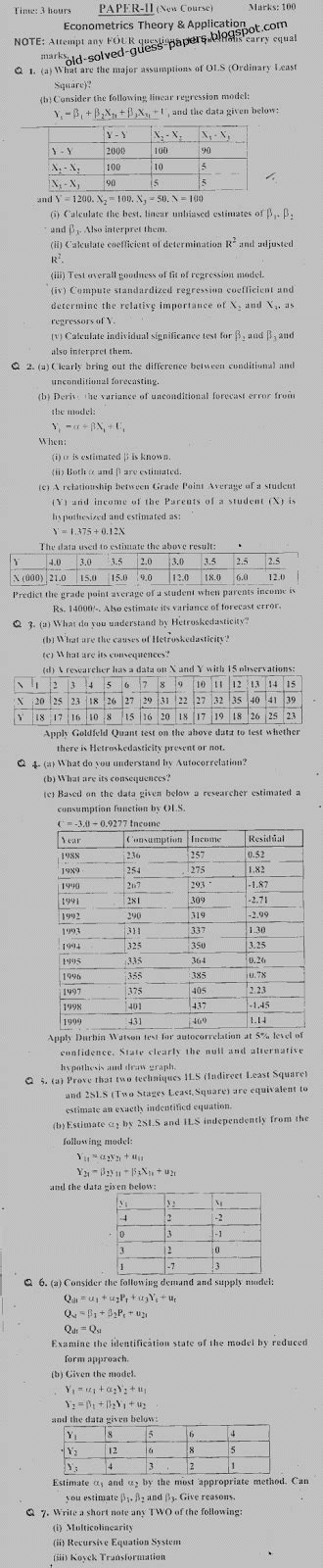 Econometrics Theory And Applications Paper Ii Old Solved And Guess Papers