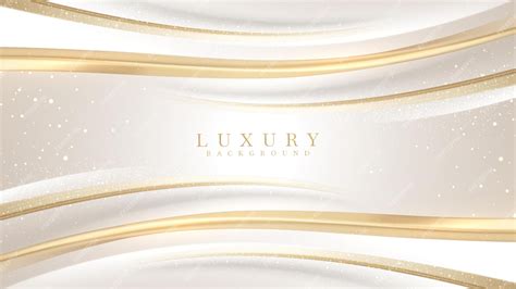 황금 곡선 라인 요소와 반짝이 조명 효과 장식이 있는 흰색 고급 배경 프리미엄 벡터