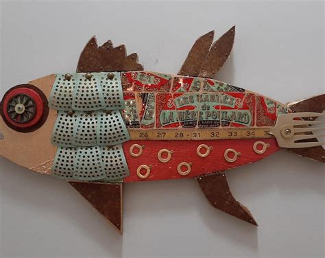 Mixed Media Assemblage Art Large Fish Rustic Wall Art Reclaimed Wood