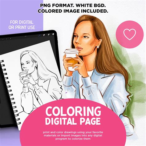 Coffee Lover Girl Procreate Tutorial Procreate Coloring Book Coloring Page Adult Coloring