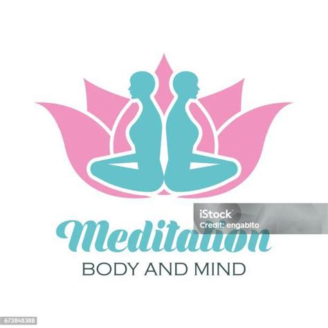 귀하의 슬로건에 대 한 텍스트 공간 요가 몸과 마음 명상 아이콘 슬로건 벡터 일러스트 레이 션 건강한 생활방식에 대한 스톡 벡터