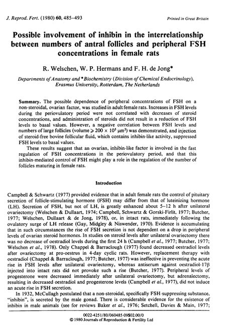 PDF Possible Involvement Of Inhibin In The Interrelationship Between