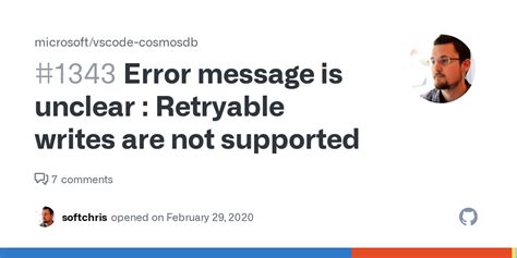 error message is unclear retryable writes are not supported · issue 1343 · microsoft vscode