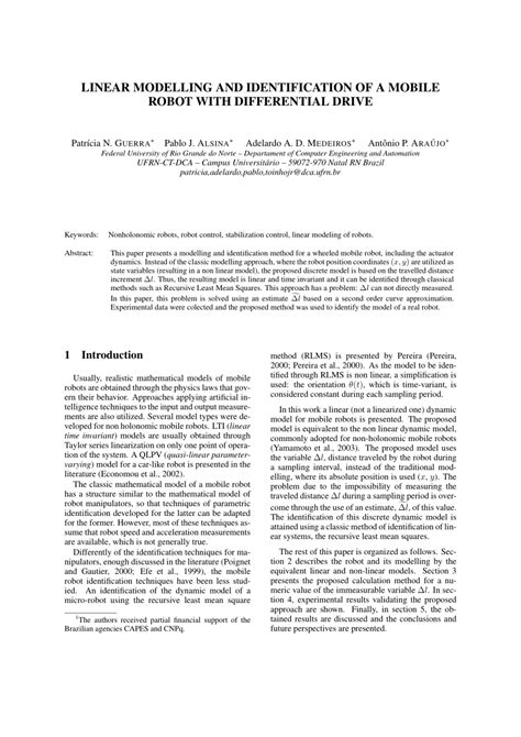 Pdf Linear Modelling And Identification Of A Mobile Robot With Differential Drive