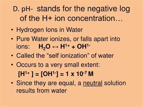 Ppt D Ph Stands For The Negative Log Of The H Ion Concentration