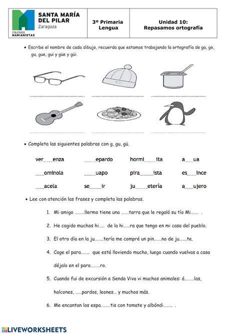 Ejercicio Interactivo De Ortograf A Ga Go Gu Gue Gui G E G I Cole